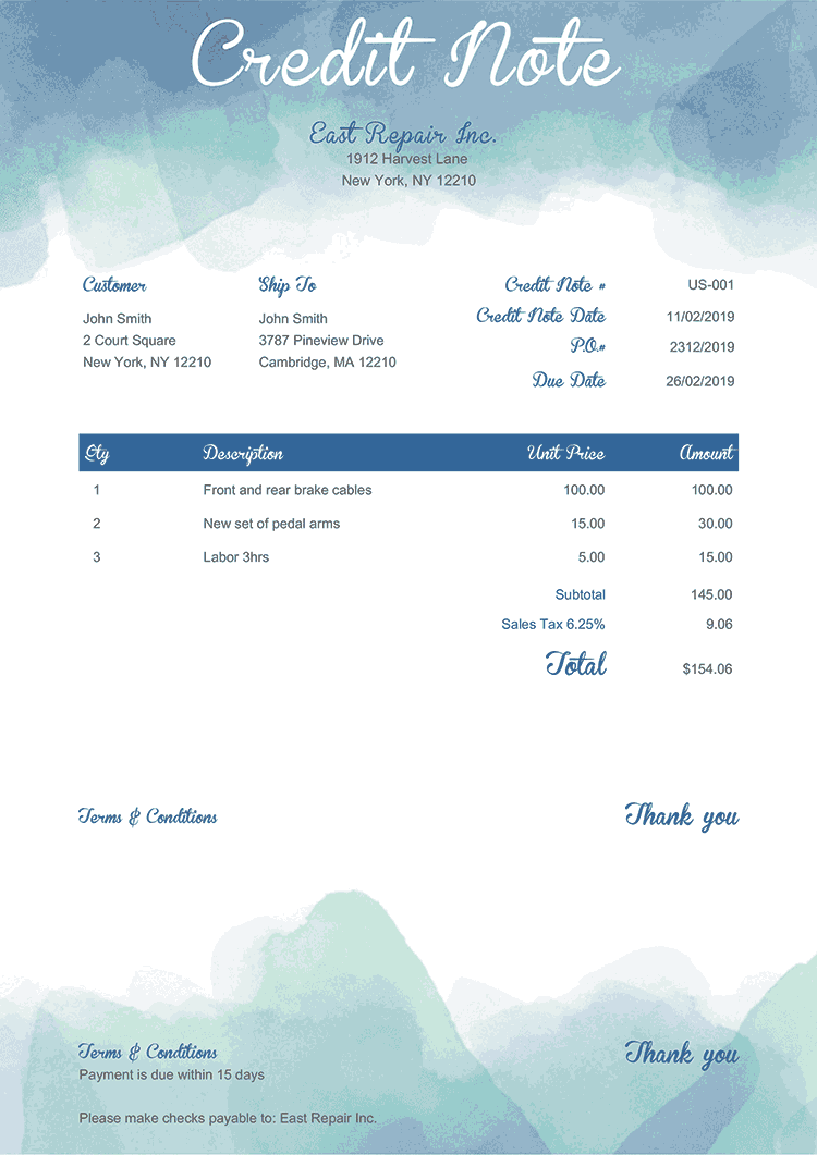 Free Credit Note Templates | Quickly Create & Send as PDF