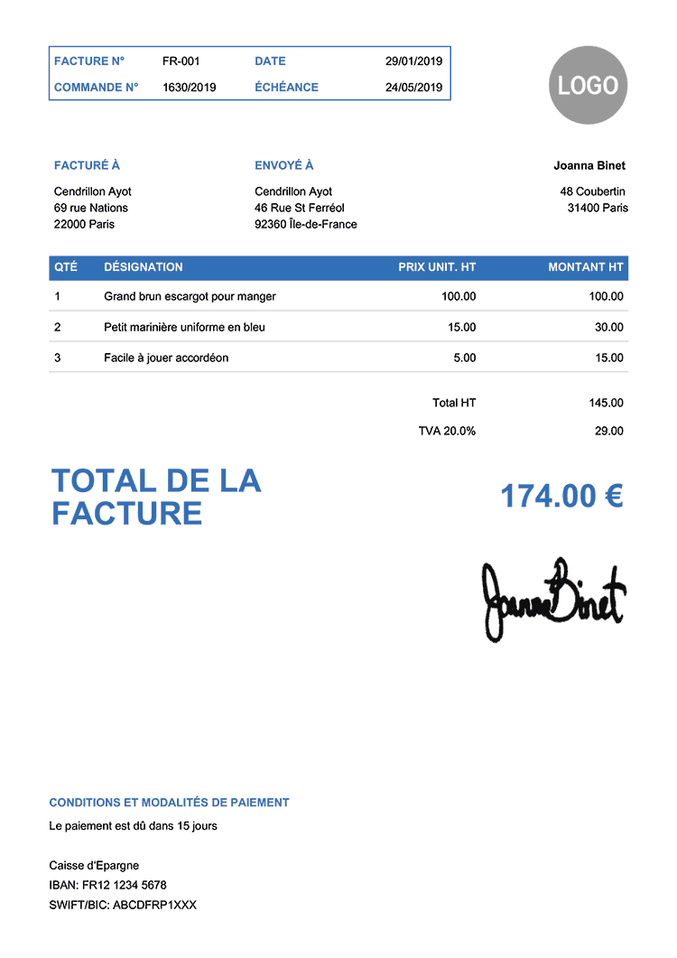 Modèles de factures PDF gratuits | Imprimez et envoyez par e-mail ...