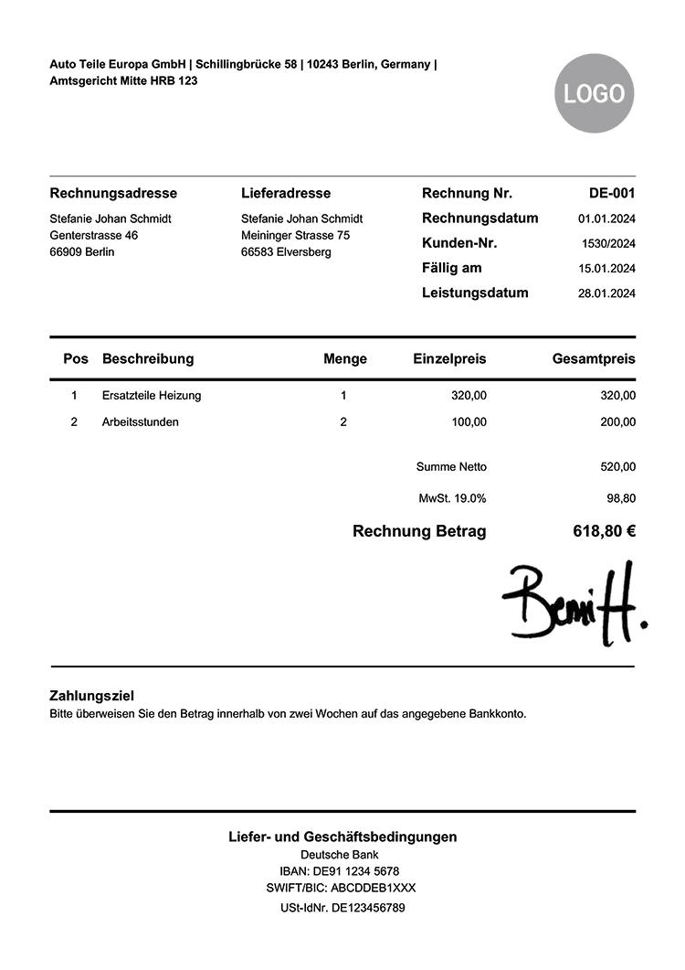 Kostenlos Rechnung schreiben | Über 100 PDF Rechnungsvorlagen