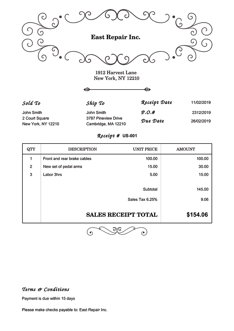 Sales Receipt Templates | Quickly Create Free Sales Receipts